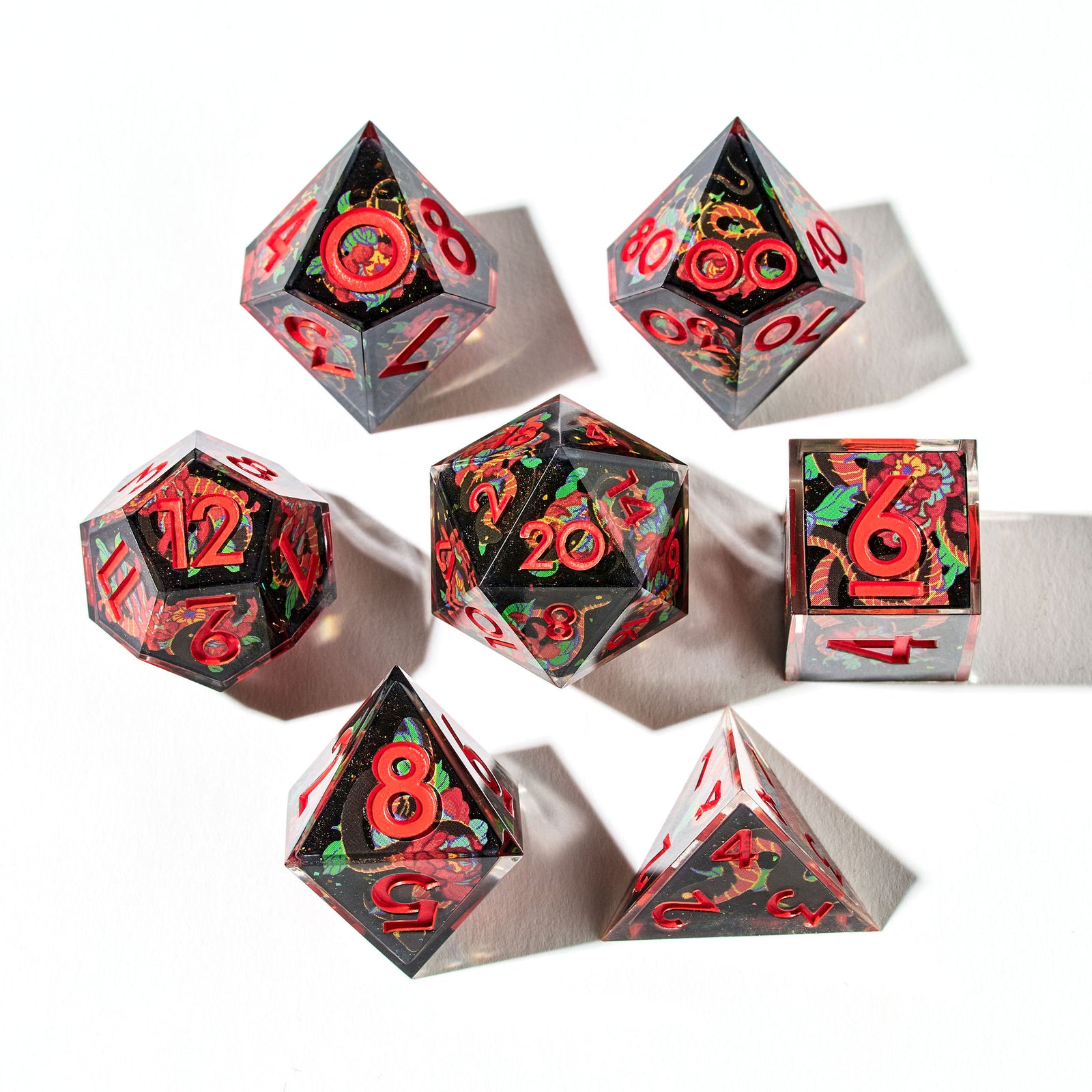 Snakes & Peony 7-Piece Iconic Dice Set | Dispel Dice®